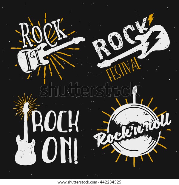 Set Rock Themed Logos Icons Badges Stock Vector (Royalty Free ...
