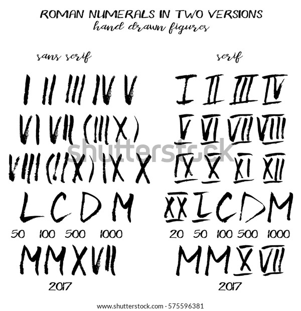 Set Roman Numerals Hand Drawn Technique : image vectorielle de stock ... Set Roman Numerals Hand Drawn Technique : image vectorielle de stock ...