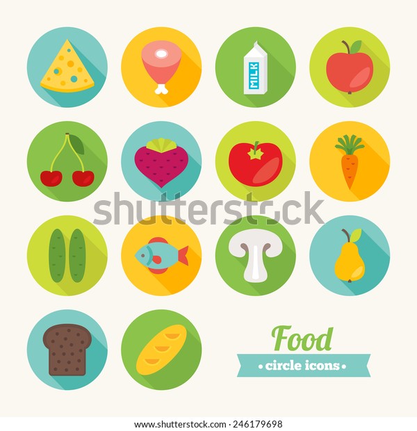 Set Round Flat Food Icons Cheese Stock Vector (Royalty Free) 246179698