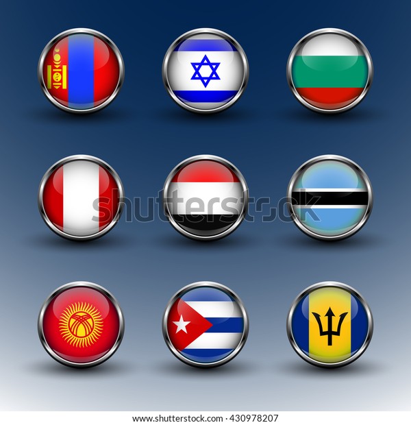 Set Round Glass Icons Flags World Stock Vector (Royalty Free) 430978207 ...