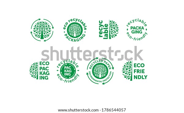 Set Round Green Stickers Environmental Packaging Stock Vector (Royalty ...