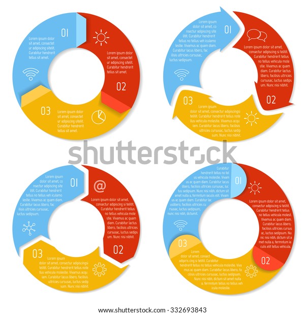 Set of round infographic diagrams with arrows. Circular connected ...