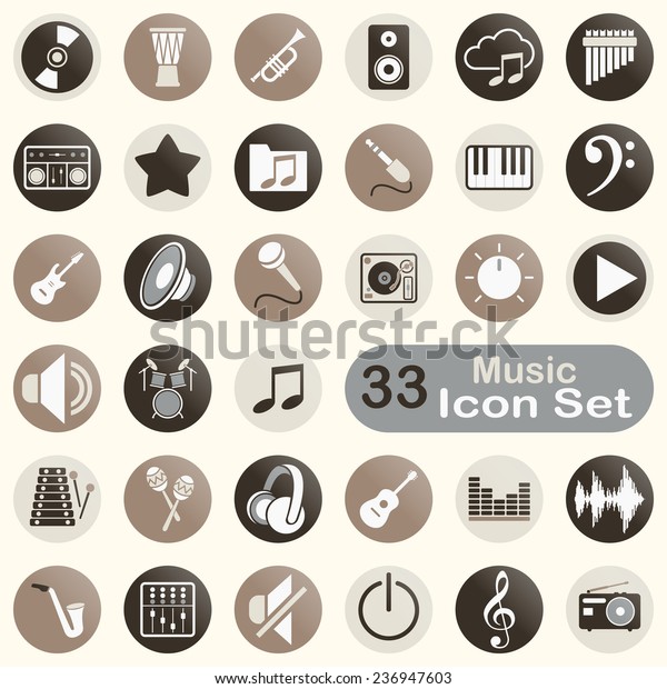 Set Round Music Icons App Web Stock Vector (Royalty Free) 236947603 ...