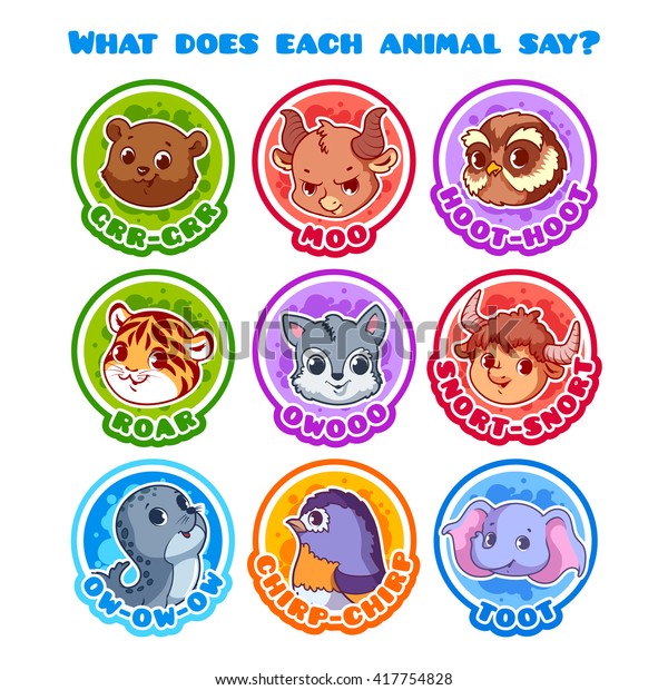 Set Round Stickers Animals Their Sounds Stock Vector (Royalty Free ...