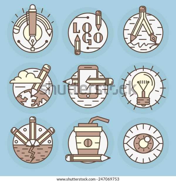 Set Round Vector Icons Pencil Creative Stock Vector (Royalty Free ...