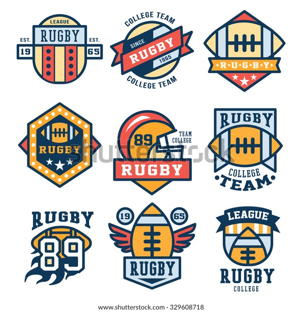 Set Rugby Club Emblems Flat Design: vetor stock (livre de direitos ...