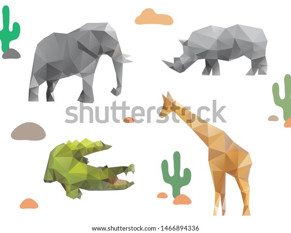 Set Safari Wild Animals Triangle Style Stock Vector (Royalty Free ...