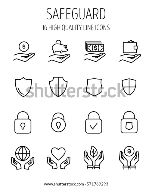 Set Safeguard Icons Modern Thin Line Stock Vector (Royalty Free) 571769293