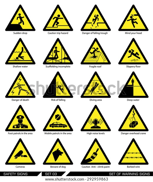 Set Safety Signs Caution Signs Collection: เวกเตอร์สต็อก (ปลอดค่า ...
