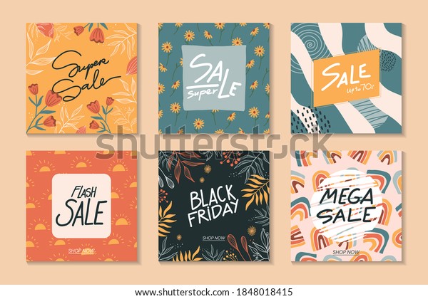 Set Sale Square Banner Template Social Stock Vector (Royalty Free ...