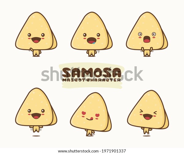 Set Samosa Mascot Illustration Various Poses: vector de stock (libre de ...
