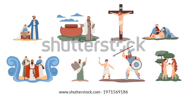 Set Scenes Holy Bible Characters Legendary Stock Vector (Royalty Free ...
