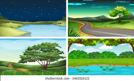 Set Scenes Nature Setting Illustration Stock Vector (Royalty Free ...