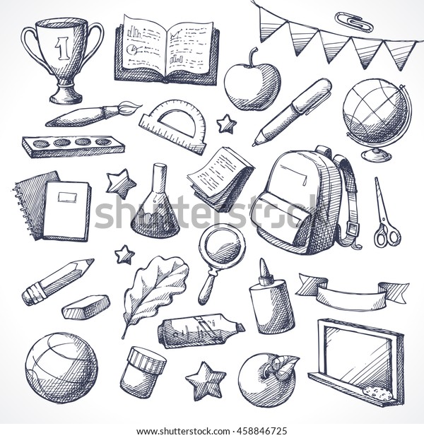 Set School Education Objects Sketch Vector 库存矢量图（免版税）458846725 ...