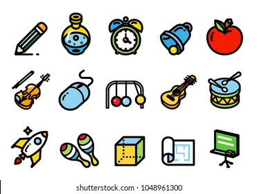 Set School Related Items Flat Linear Stock Vector (Royalty Free ...