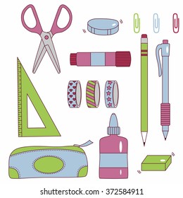 Set School Supplies On White Background Stock Vector (Royalty Free ...