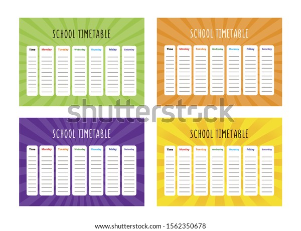 Set School Timetables Children Place Text Stock Vector (Royalty Free ...