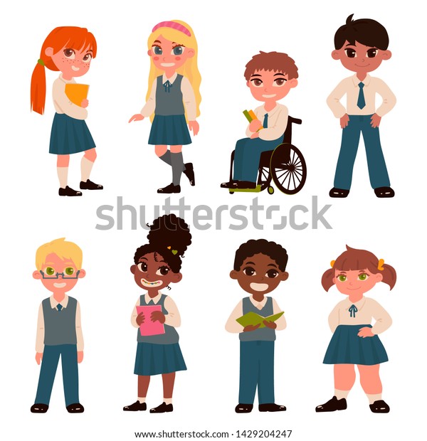 Set Schoolchildren Characters Isolated On White Stock Vector (Royalty ...