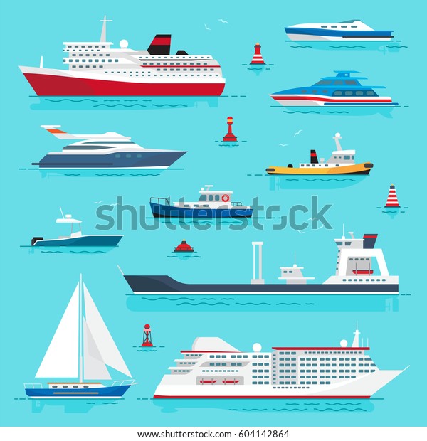 Set Sea Transport Flat Style On Stock Vector (Royalty Free) 604142864
