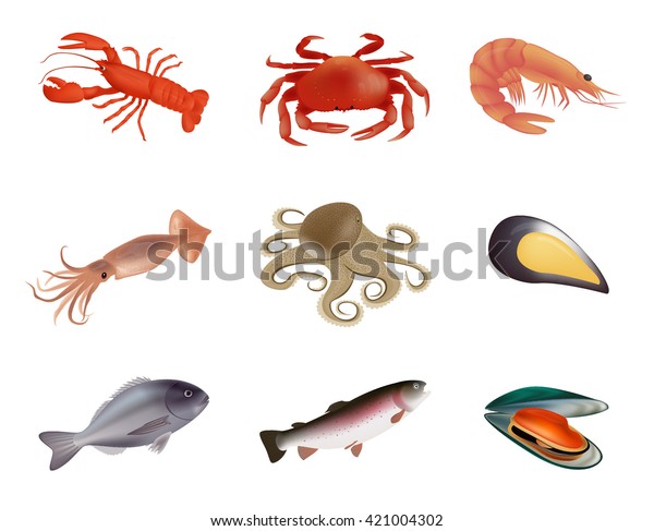 Set Seafood Color Icon On White Stock Vector (Royalty Free) 421004302 ...