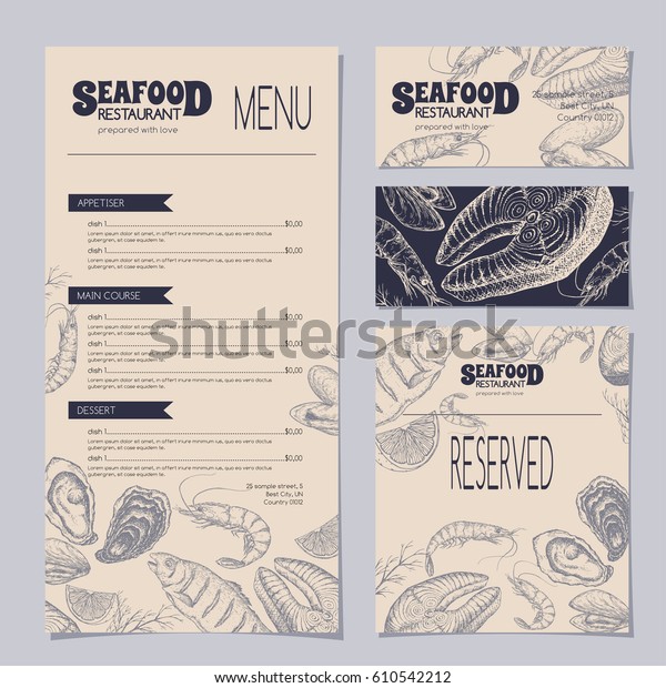 Set Seafood Restaurant Templates Menu Visit Stock Vector (Royalty Free ...