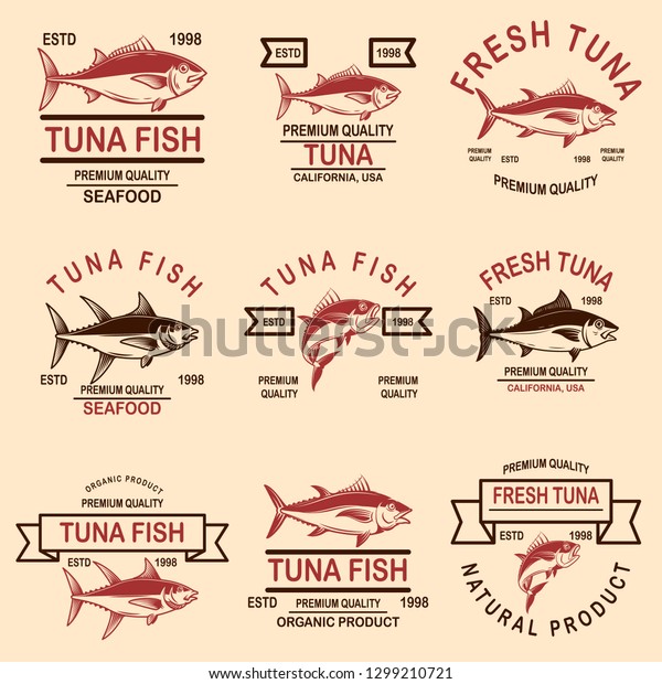 Set Seafood Tuna Labels Design Element Stock Vector (Royalty Free ...