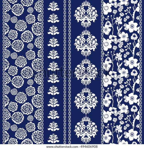 Set Seamless Batik Borders Bohemian Elements Stockvektor (royaltyfri ...