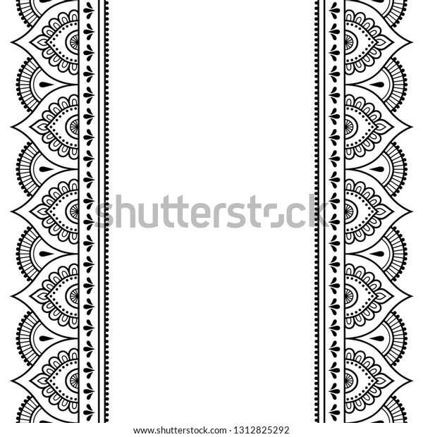 Set Seamless Border Henna Drawing Tattoo 스톡 벡터(로열티 프리) 1312825292 ...