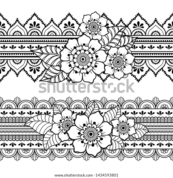 Set Seamless Borders Pattern Mehndi Flower Stock Vector (Royalty Free ...