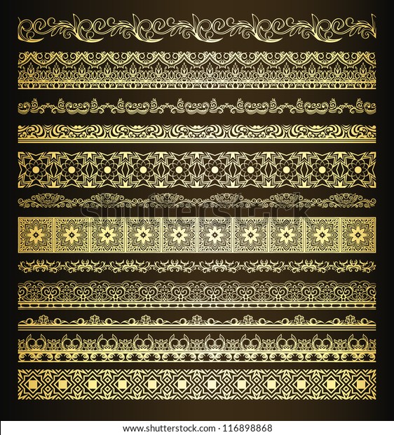 Set Seamless Golden Lines Stock Vector (Royalty Free) 116898868
