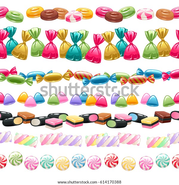 Set Seamless Sweets Borders On White Stock Vector (Royalty Free ...