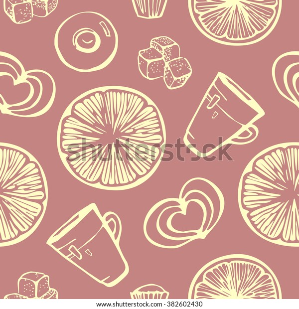 Set Seamless Textures Cups Sugar Lemon Stock Vector (Royalty Free ...