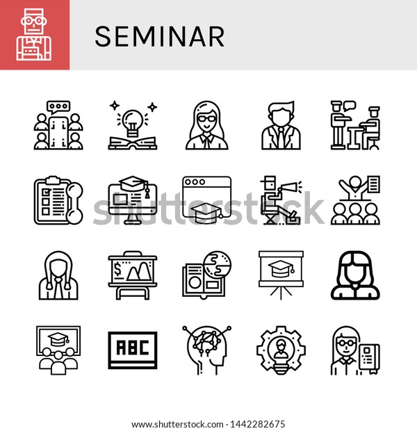 Set Seminar Icons Such Student Meeting Stock Vector (Royalty Free ...