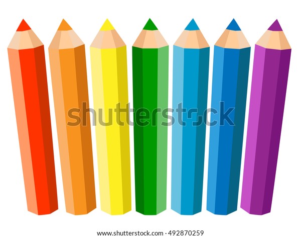 Set Seven Colored Pencils On White Stock Vector (Royalty Free) 492870259