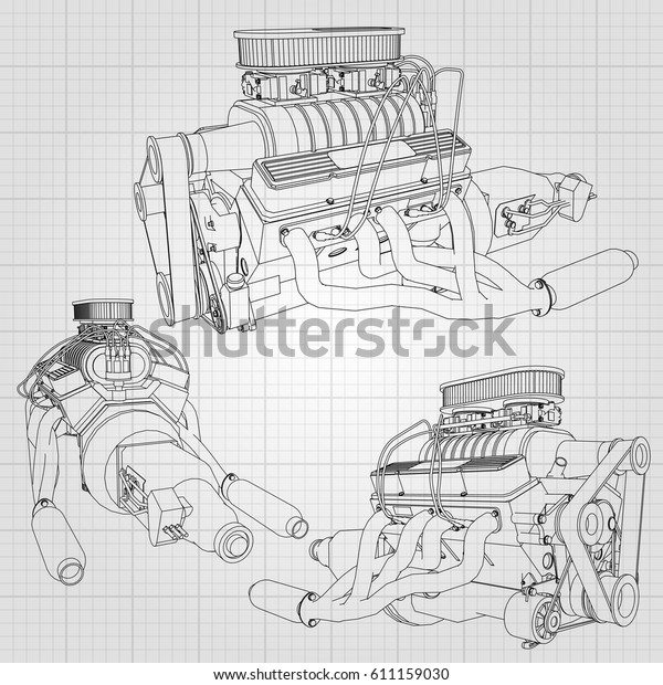 Set Several Types Powerful Car Engine Stock Vector (Royalty Free ...