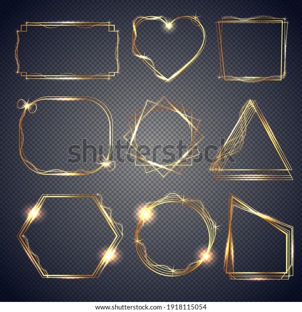 Set Shiny Gold Frames Luxurious Realistic Stock Vector (Royalty Free ...