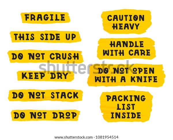 Set Shipping Labels Packaging Stickers Handwritten Stock Vector ...