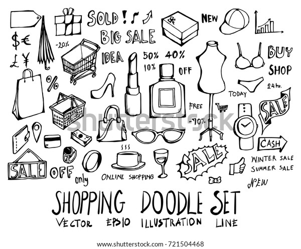 Set Shopping Doodle Illustration Hand Drawn Stock Vector (Royalty Free ...