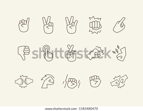 Set Sign Language Flat Line Icons Stock Vector (Royalty Free ...