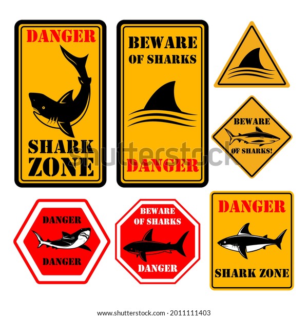 Set Signs Shark Danger Shark Zone Stock Vector (Royalty Free ...