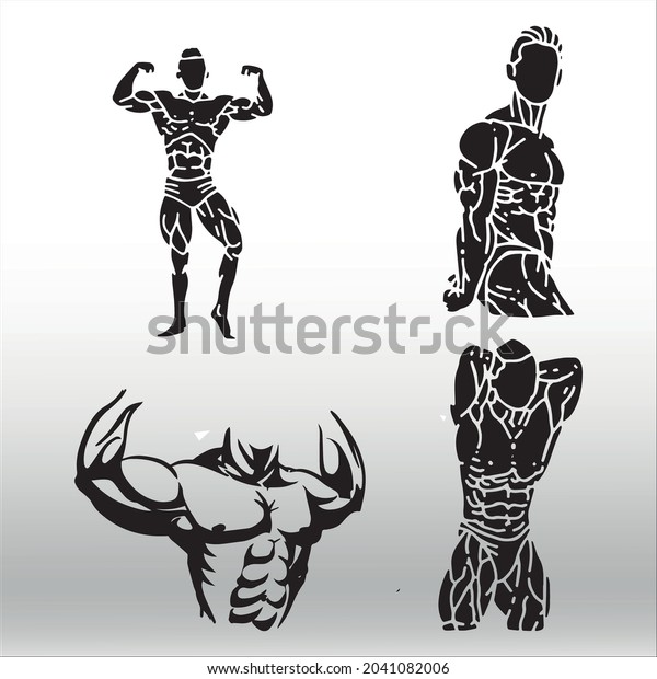 Set Silhouette Muscle Man Stock Vector (Royalty Free) 2041082006 ...