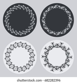 Set Silhouette Round Frames Floral Elements Stock Vector (Royalty Free ...