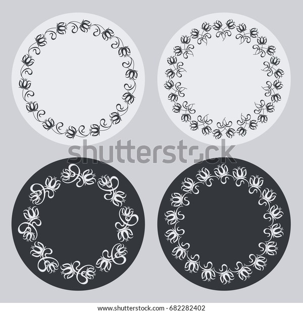 Set Silhouette Round Frames Floral Elements Stock Vector (Royalty Free ...