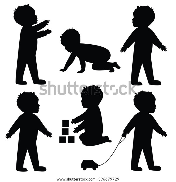 Set Silhouettes Children 12 Years Old Stock Vector (Royalty Free) 396679729