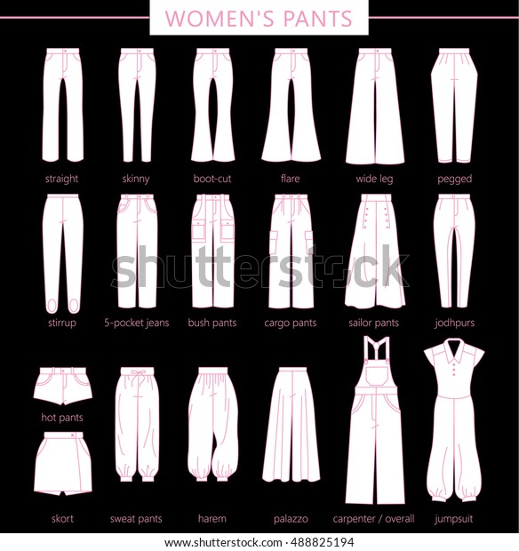 Set Silhouettes Different Types Womens Pantstrousers: เวกเตอร์สต็อก ...