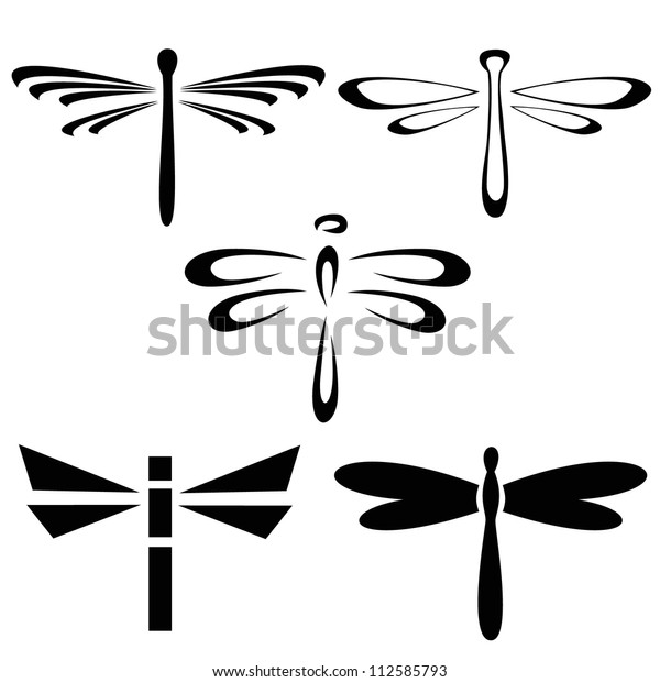 Set Silhouettes Dragonflies Stock Vector (Royalty Free) 112585793 ...