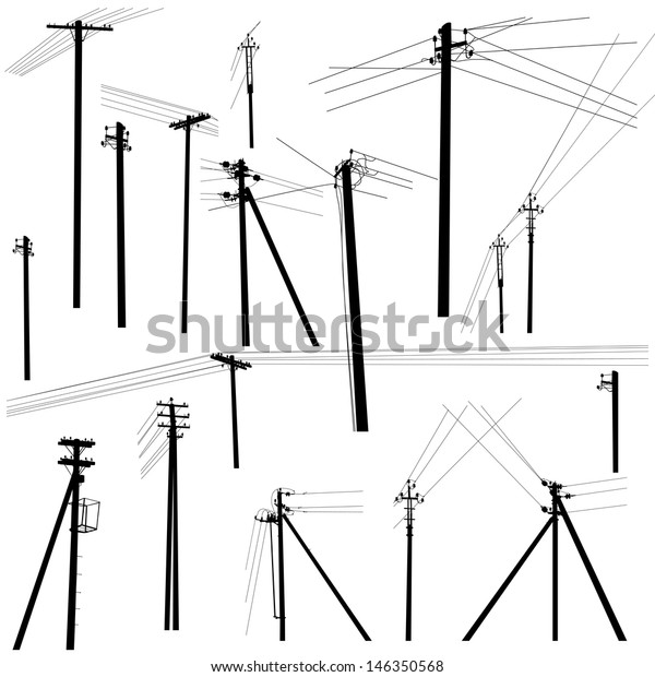 Set Silhouettes Electric Poles Stock Vector (Royalty Free) 146350568