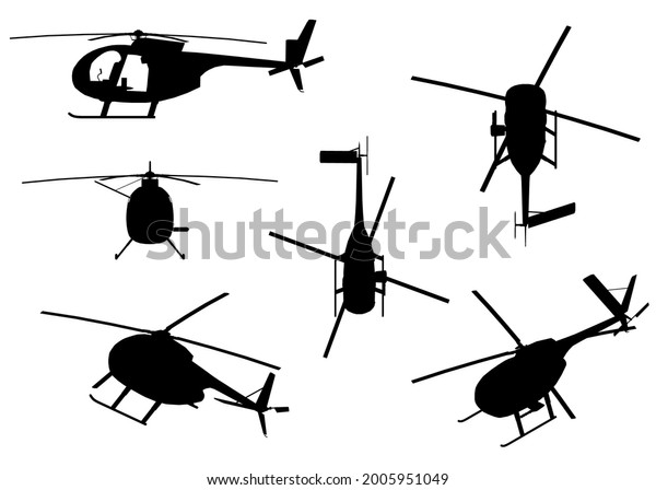 Set Silhouettes Helicopter Different Positions Isolated Stock Vector ...
