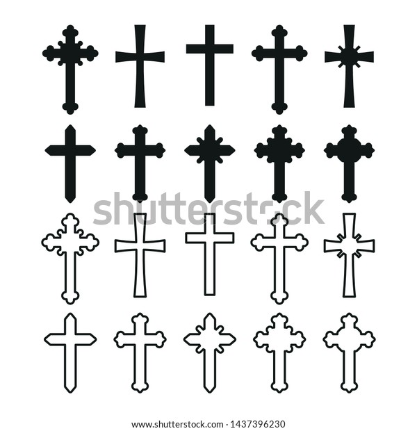 A set of silhouettes and lines of Christian crosses. Simple vector ... A set of silhouettes and lines of Christian crosses. Simple vector ...