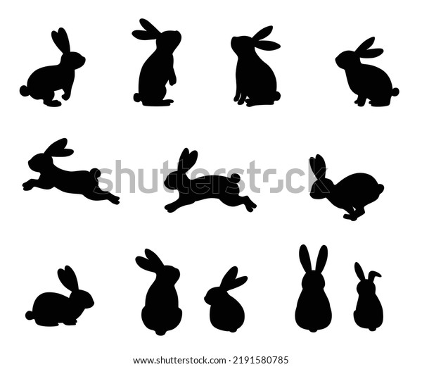 Set Silhouettes Rabbits Various Poses Rabbit Stock Vector (Royalty Free ...